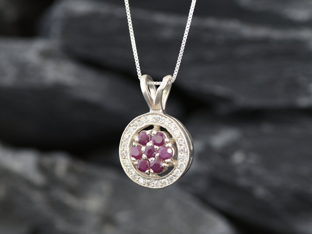 Ruby Flower Pendant, Natural Ruby Pendant, July Birthstone Pendant, Red ...