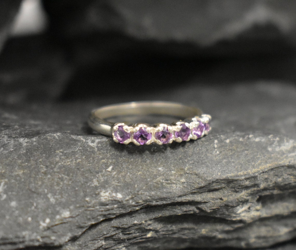 Amethyst Stackable Ring Natural Amethyst Half Eternity Ring | Etsy