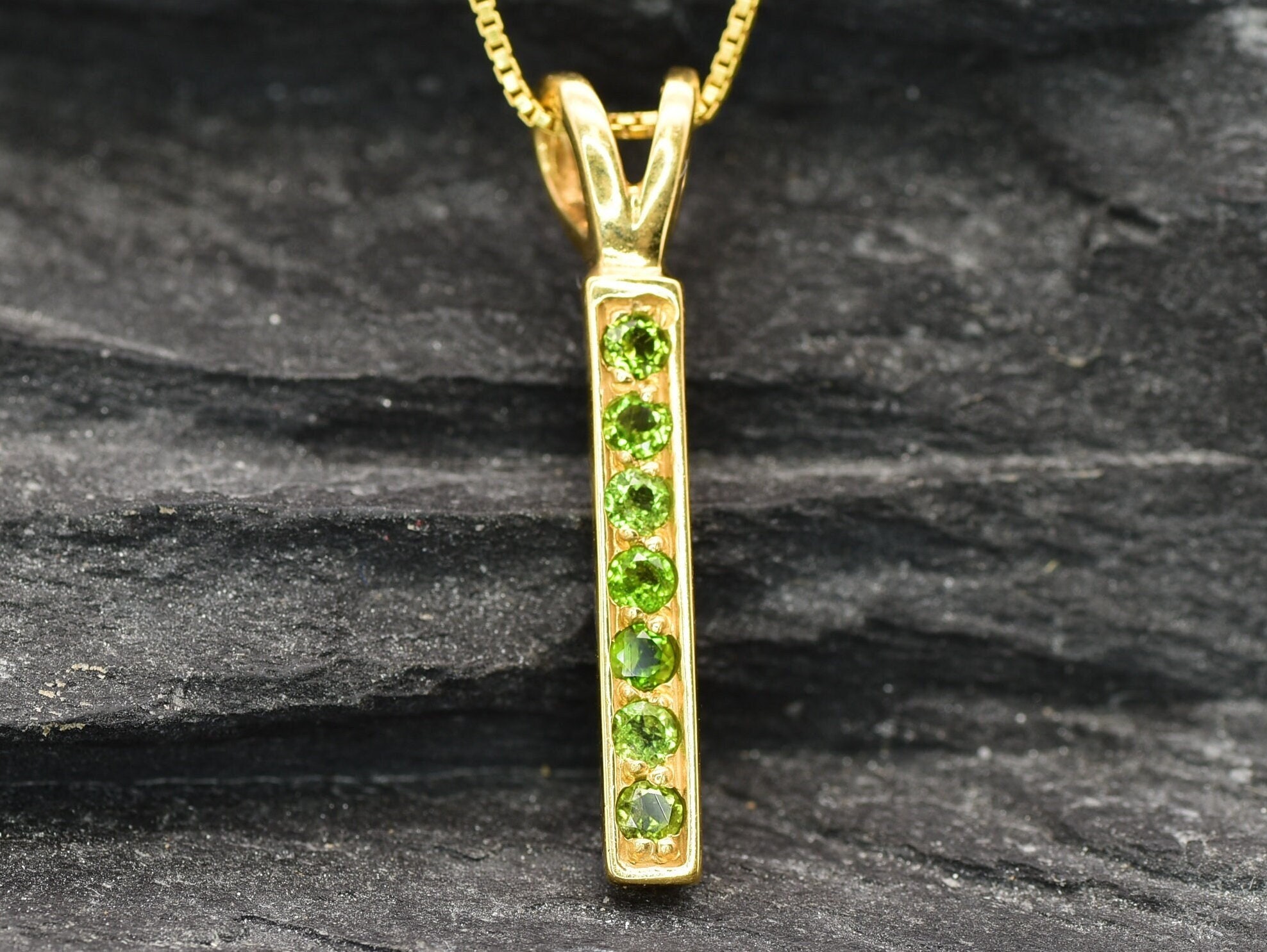 Gold Chrome Diopside Pendant, Natural Chrome Diopside, Gold Bar Pendant ...