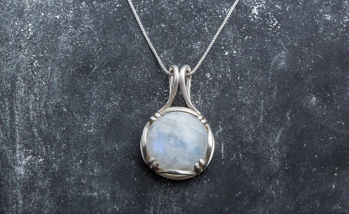 Round Moonstone Pendant Rainbow Moonstone Large Moonstone | Etsy