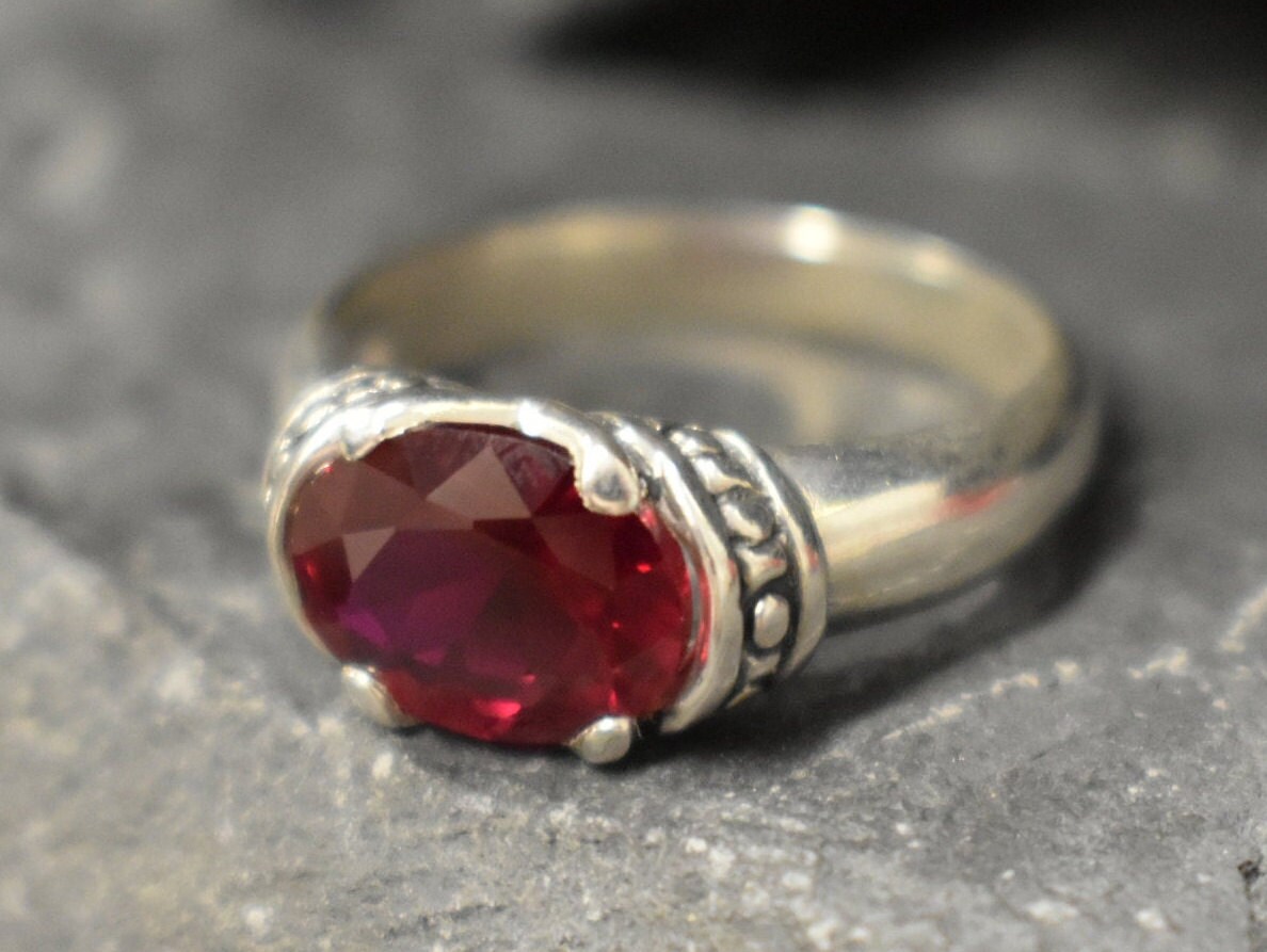 Tribal Ruby Ring Created Ruby Red Vintage Ring Horizontal - Etsy UK