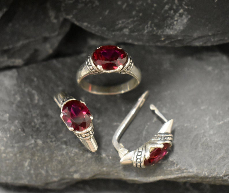 Tribal Ruby Ring Created Ruby Red Vintage Ring Horizontal | Etsy