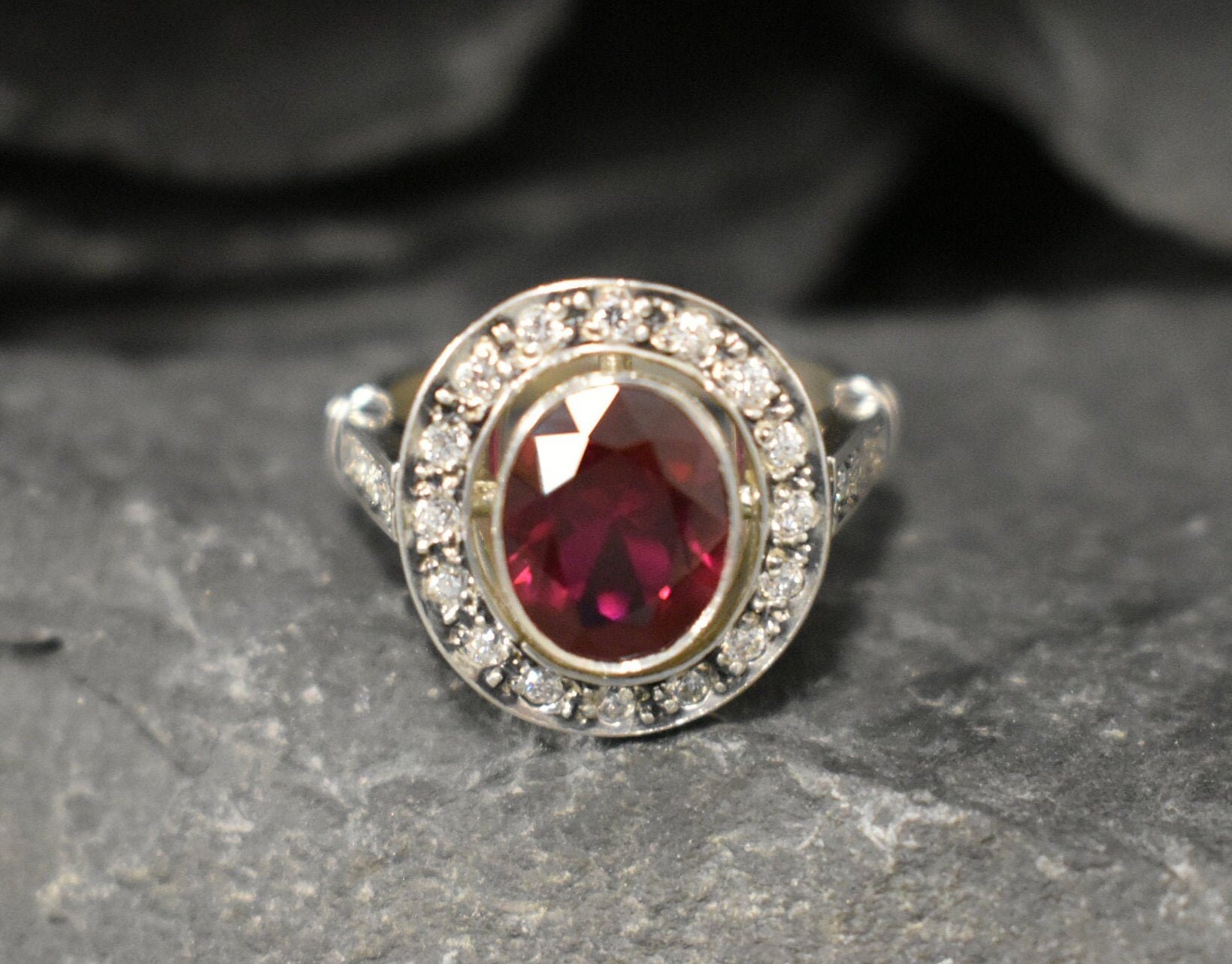 Red Vintage Ring Ruby Ring Created Ruby Red Ruby Ring Red | Etsy UK