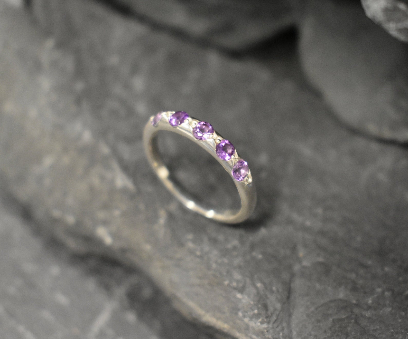 Amethyst Band Natural Amethyst February Ring Stackable | Etsy