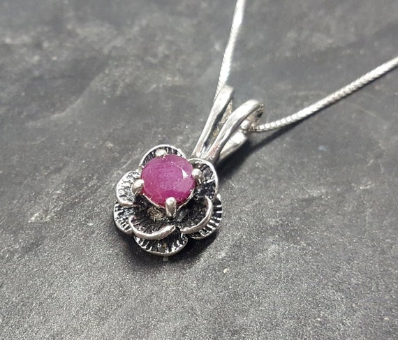 Ruby Pendant Natural Ruby July Birthstone Silver Flower | Etsy