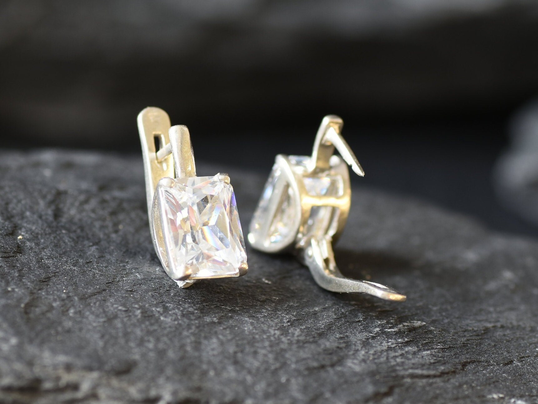 Diamond Earrings Created Diamond Square Earrings Dainty | Etsy