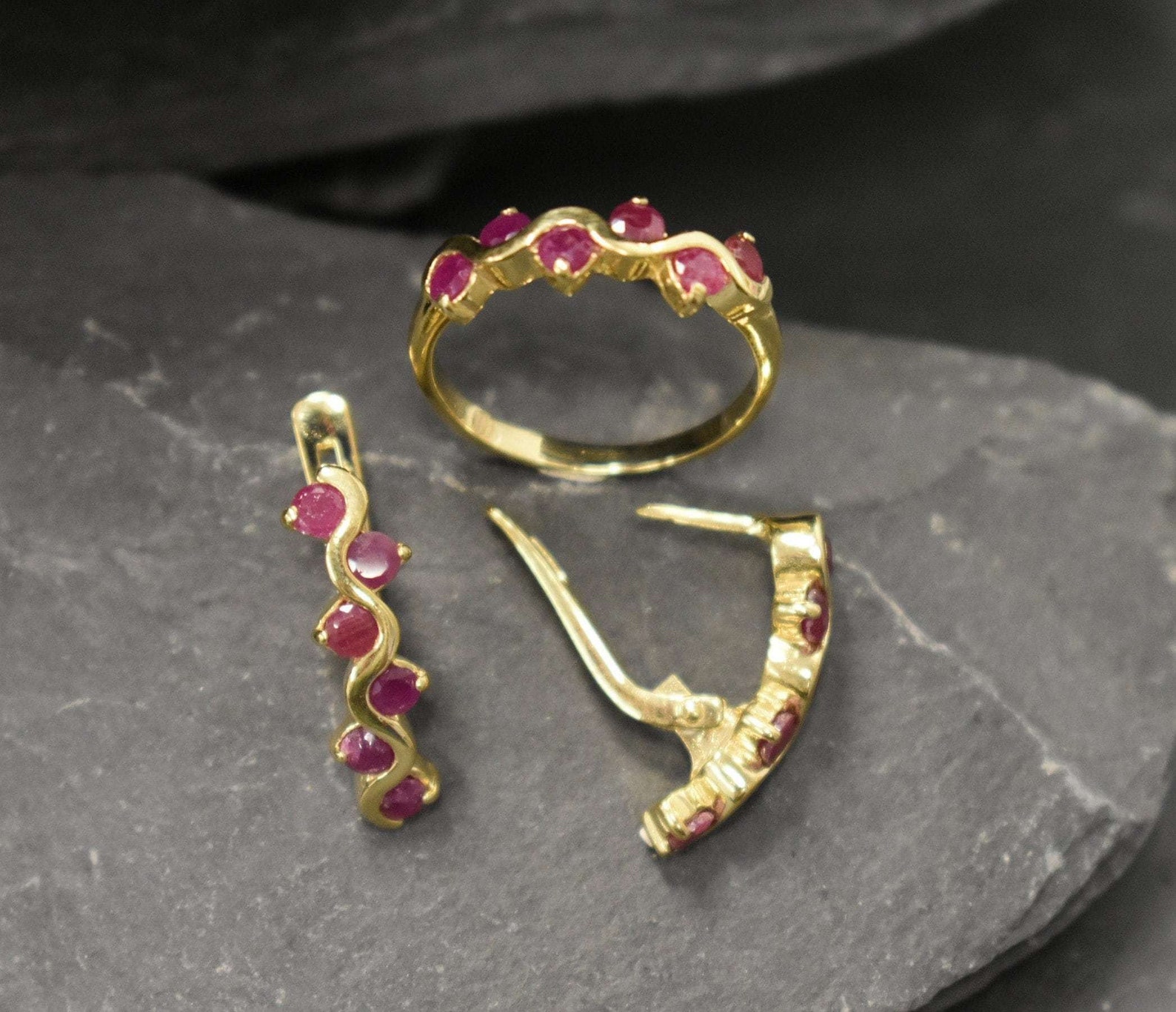 Gold Ruby Earrings, Natural Ruby, Vintage Earrings, Gold Plated ...