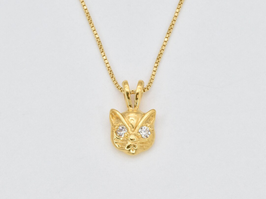 Gold Cat Diamond Pendant, Created CZ Diamond, Cat Lover Necklace ...