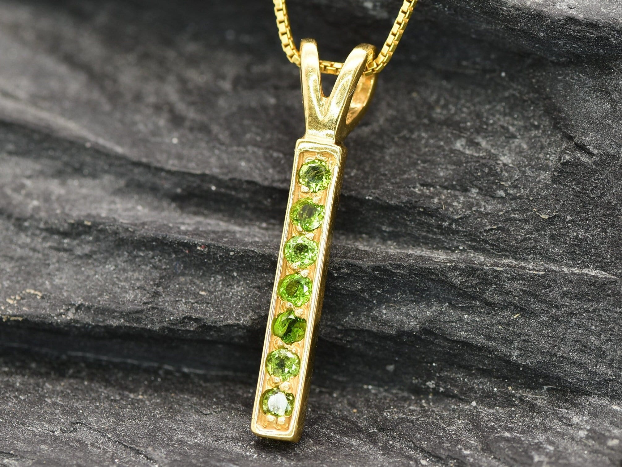 Gold Chrome Diopside Pendant, Natural Chrome Diopside, Gold Bar Pendant ...