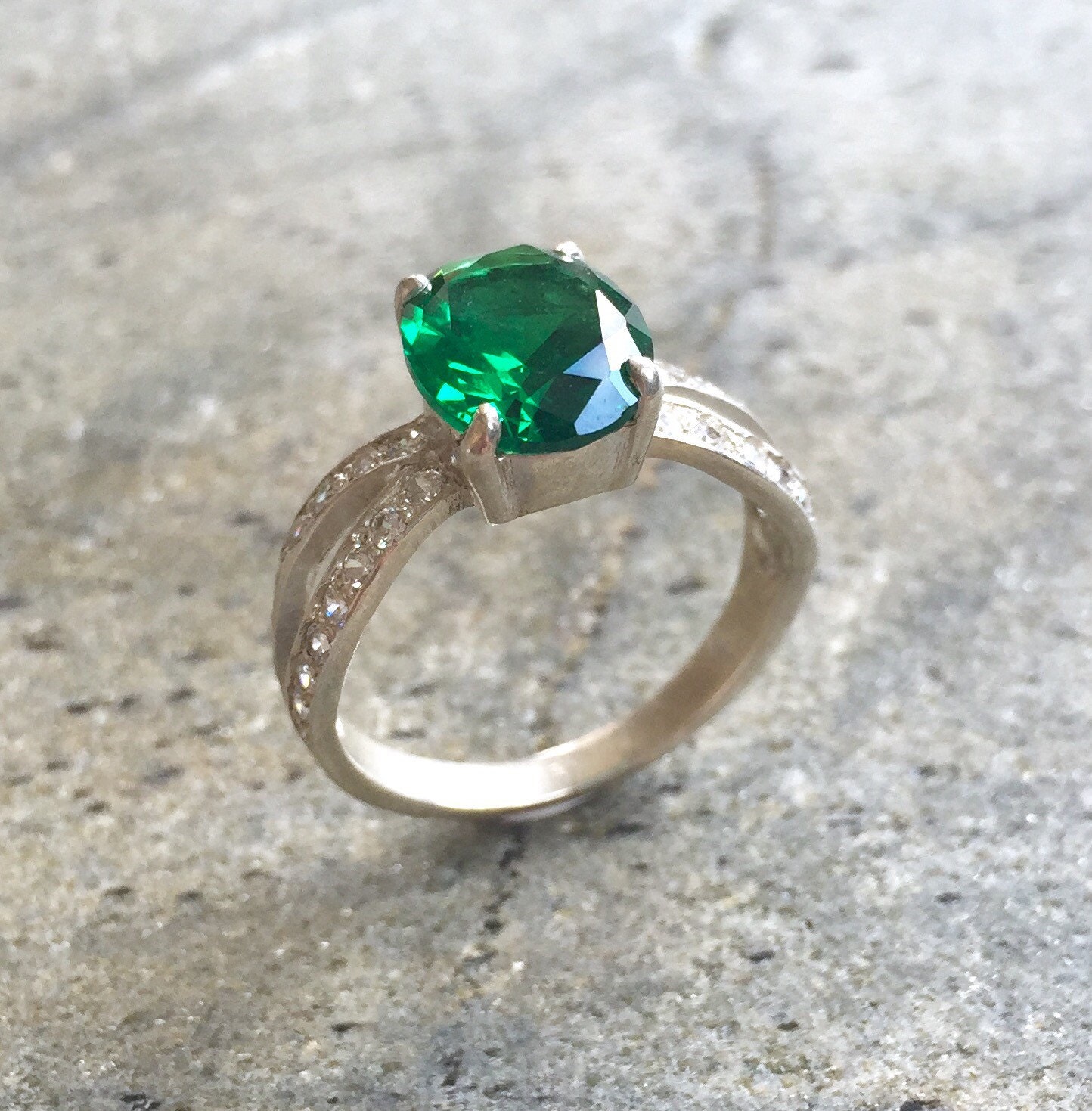 Emerald Engagement Ring Created Emerald Antique Ring Silver | Etsy