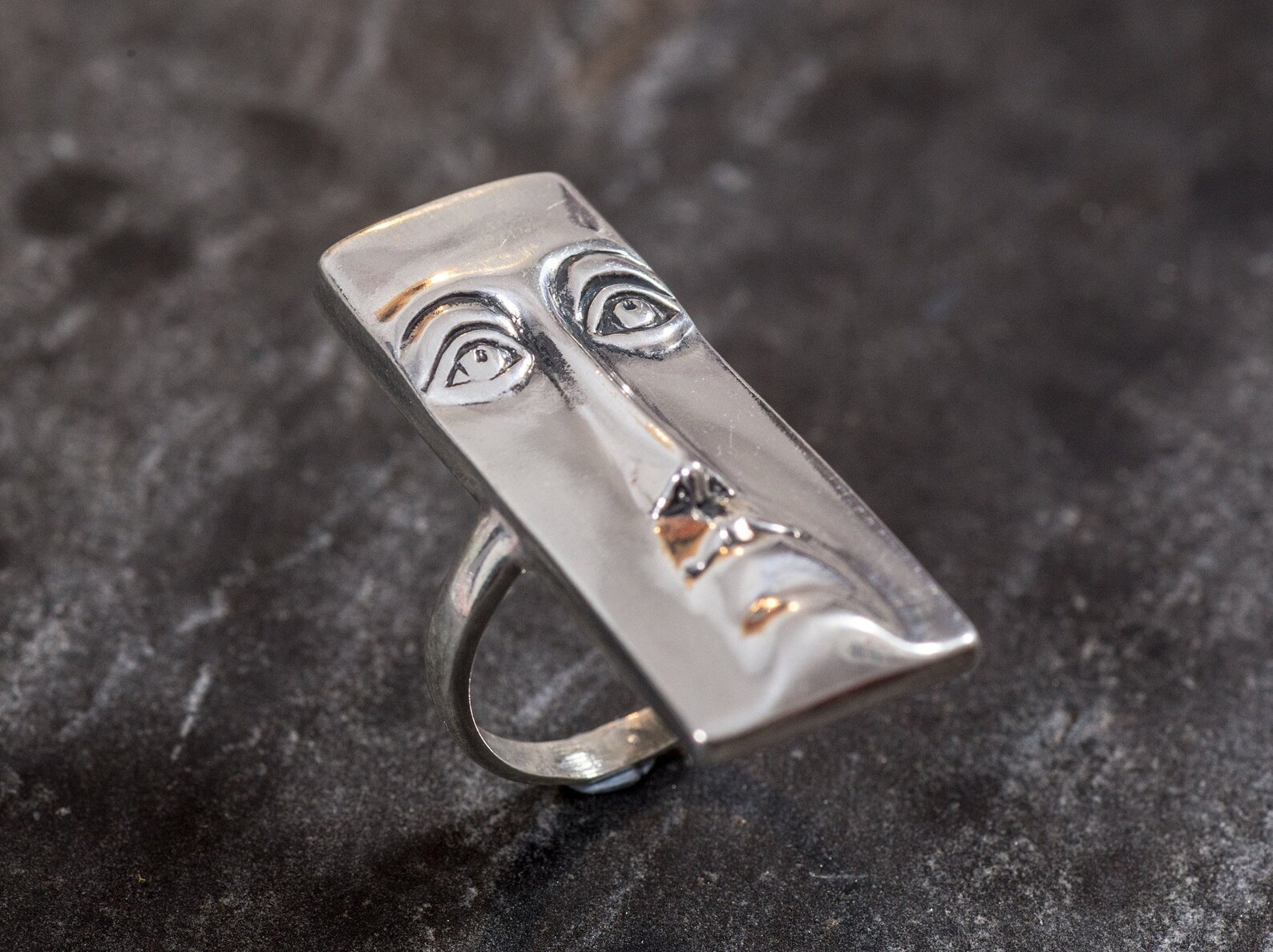 Face Ring Long Ring Artistic Silver Ring Silver Face Ring - Etsy
