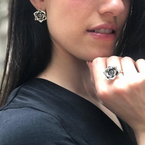Large Rose Ring, Silver Rose Rings, Rose Flower Ring, Silver Flower ...