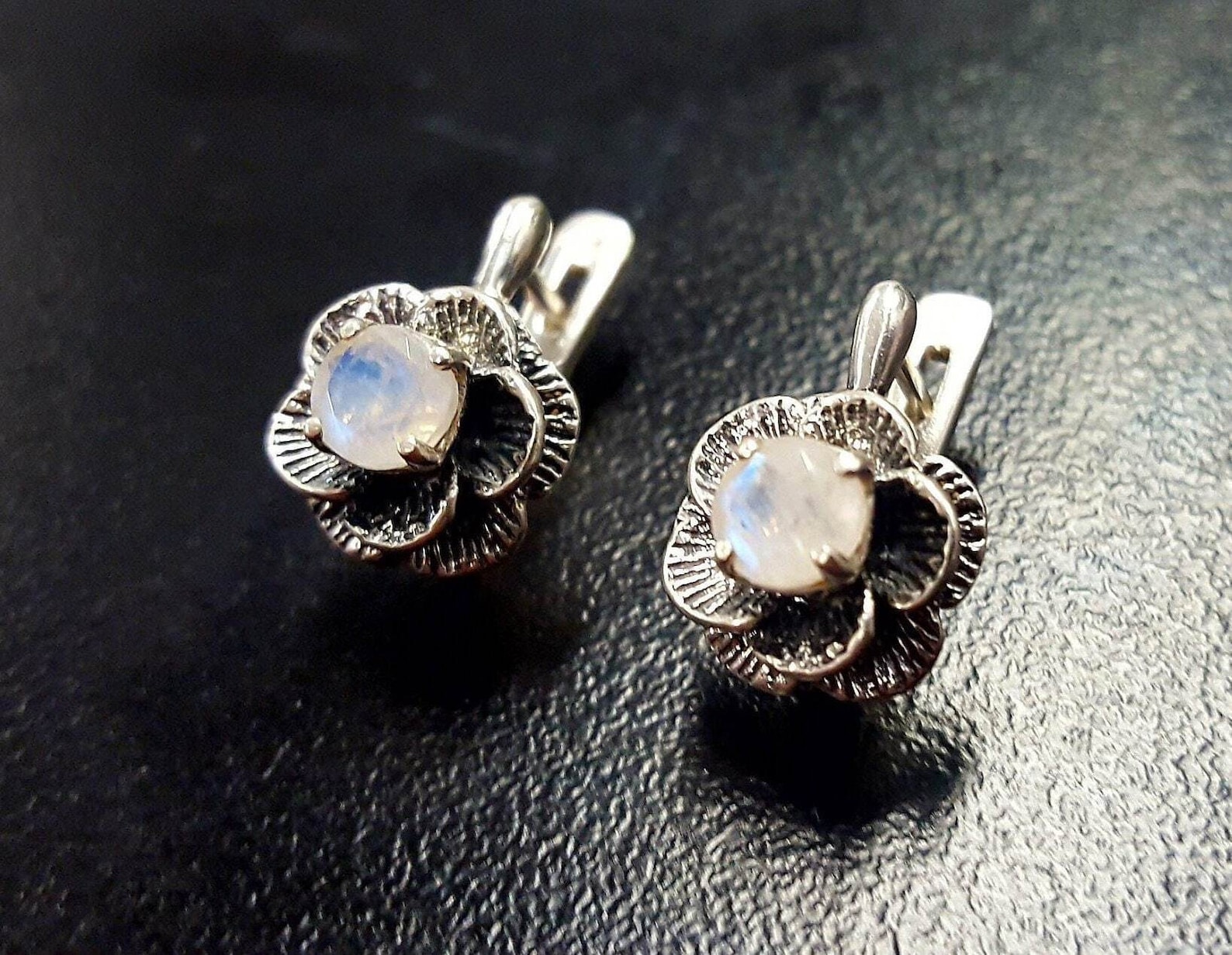 Moonstone Flower Earrings, Natural Moonstone, June Birthstone, Rose ...
