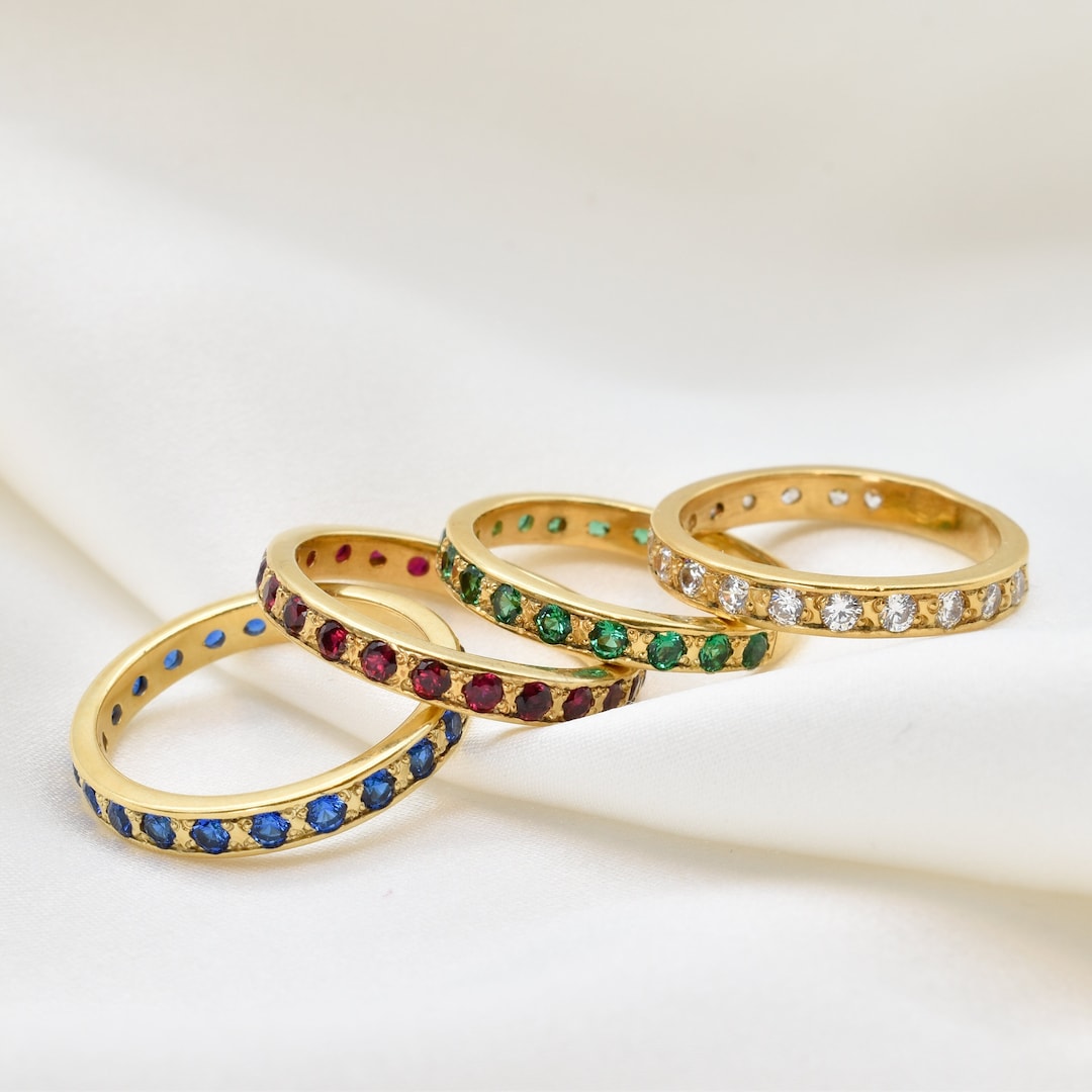 Gold Gemstone Band, Gold Stackable Band, Gold Eternity Band, Gemstone ...