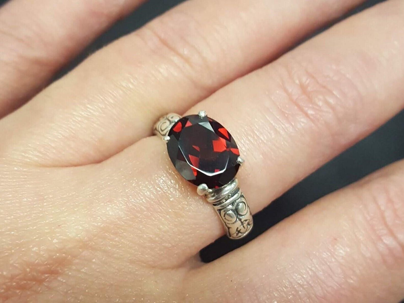 Garnet Ring, Natural Garnet Ring, January Birthstone, Tribal Ring, Red ...