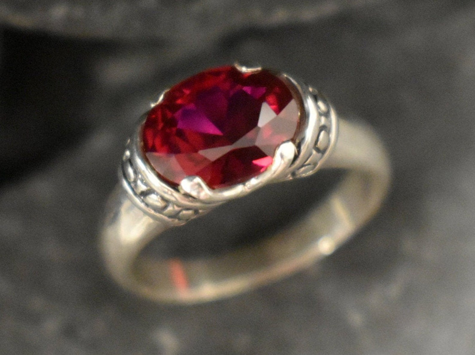 Tribal Ruby Ring Created Ruby Red Vintage Ring Horizontal - Etsy UK