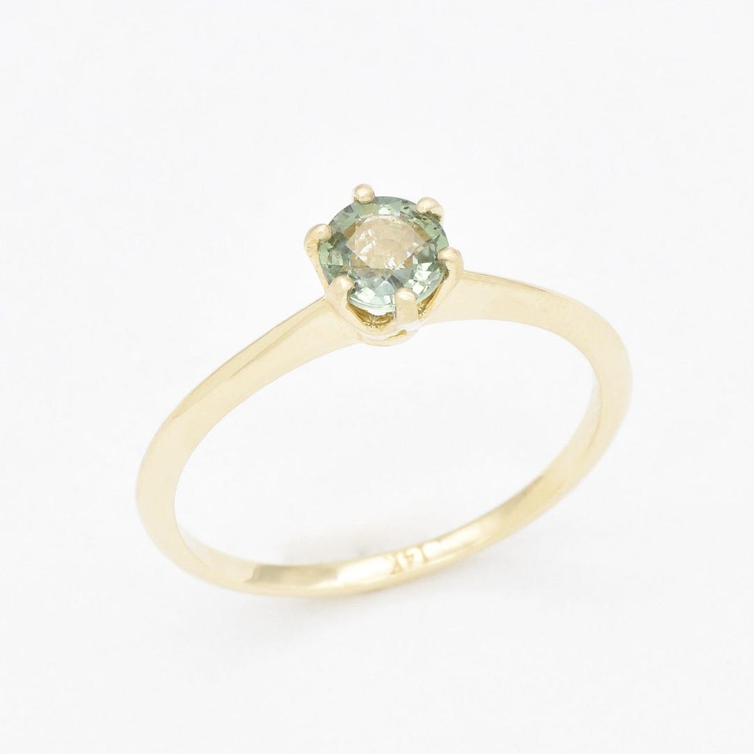 Green Sapphire Gold Ring, Natural Green Sapphire, Real Solid 14k Gold ...