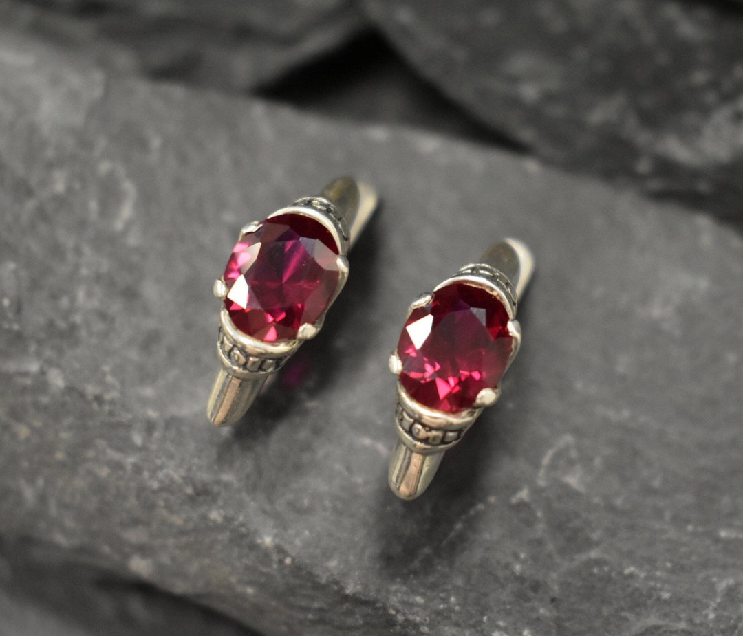Ruby Earrings, Created Ruby, Vintage Earrings, Ruby Studs, Large Stud Earrings, Boho Earrings ...