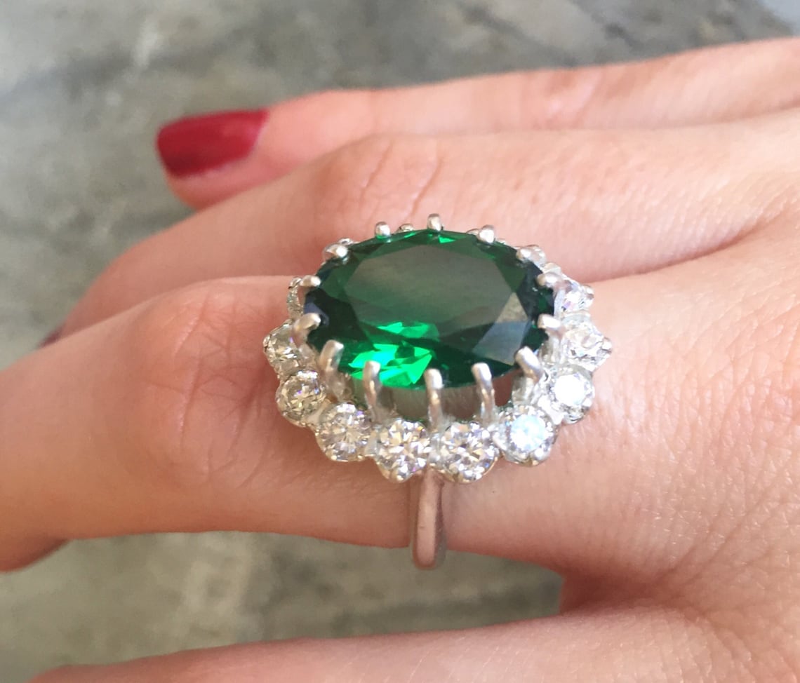Princess Di Ring Emerald Ring Princess Diana Ring Solid | Etsy