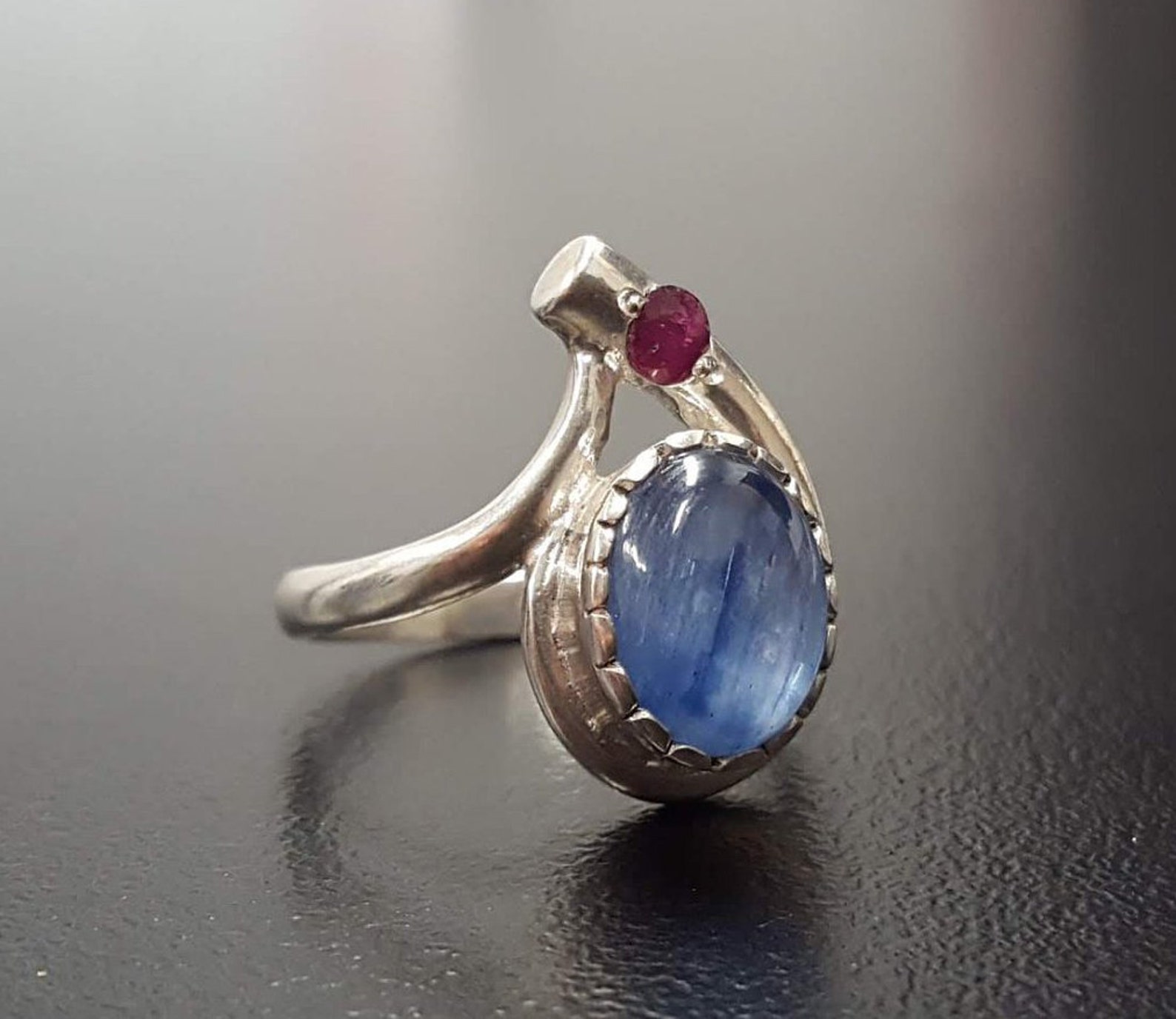 Kyanite Ring Natural Ruby Blue Vintage Ring Multistone | Etsy