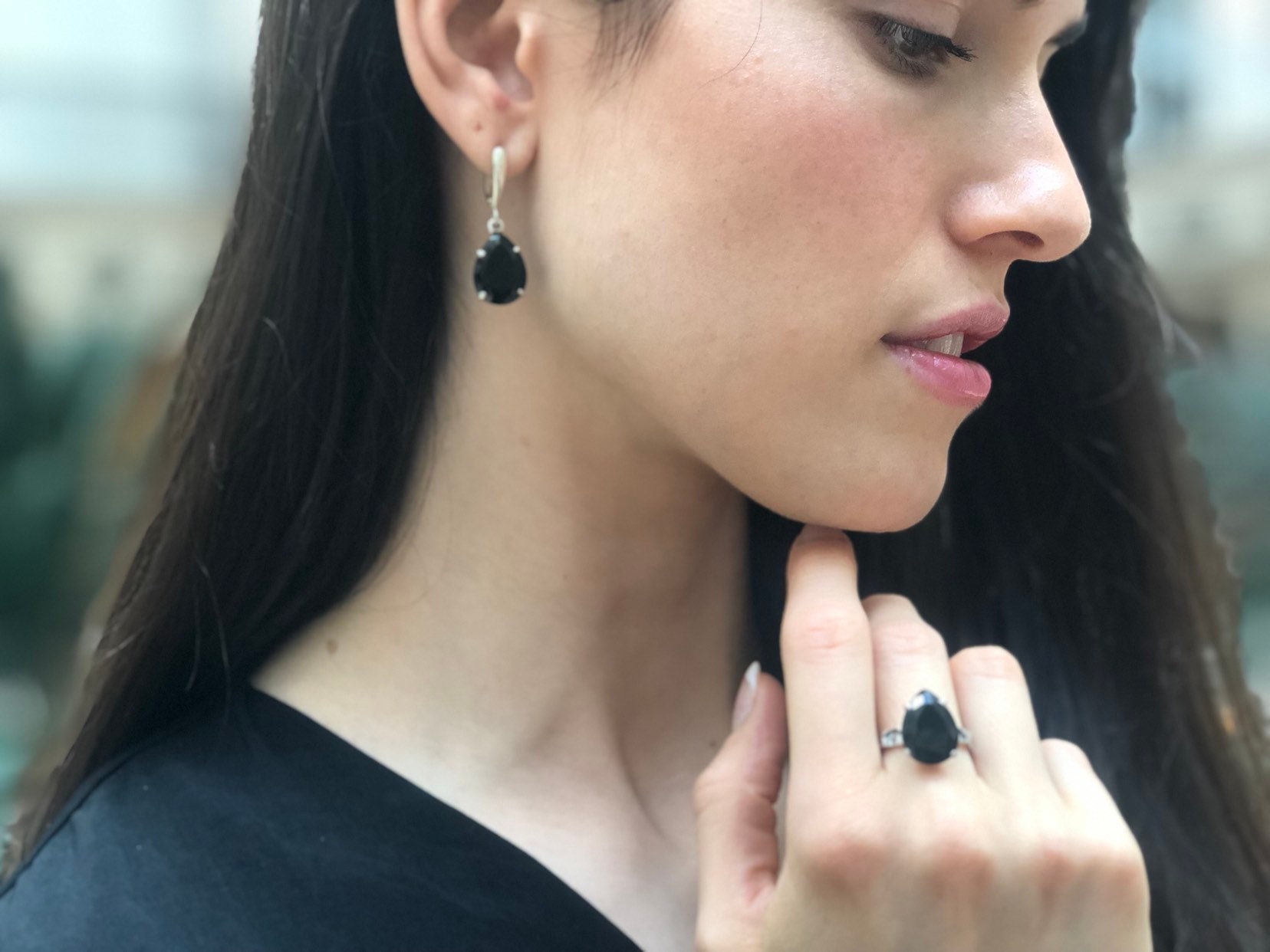 Onyx Earrings Natural Onyx Black Teardrop Earrings December | Etsy