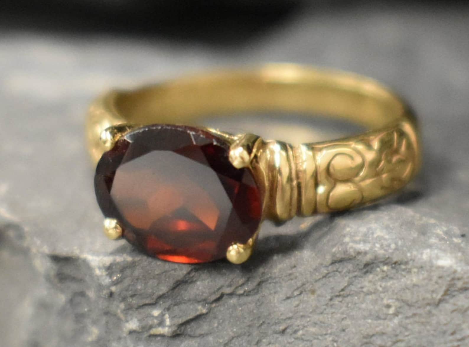 Gold Garnet Ring Garnet Ring Natural Garnet January - Etsy