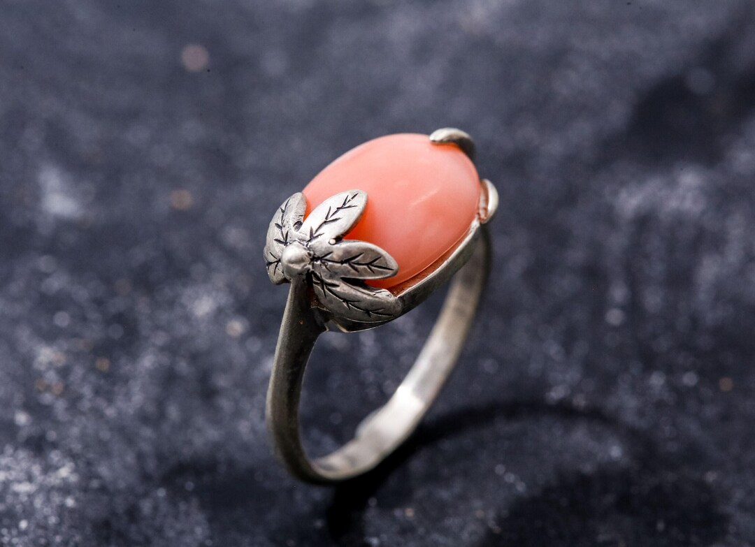 Leaf Ring, Natural Coral Ring, Horizontal Ring, March Birthstone Ring ...