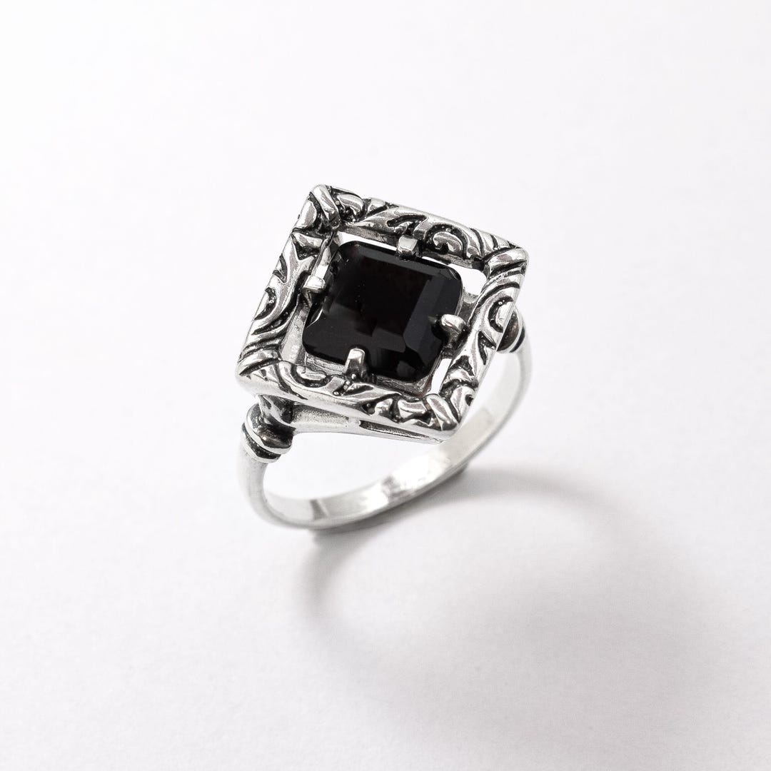 Square Onyx Ring, Natural Onyx, Black Square Ring, Tribal Onyx Ring ...