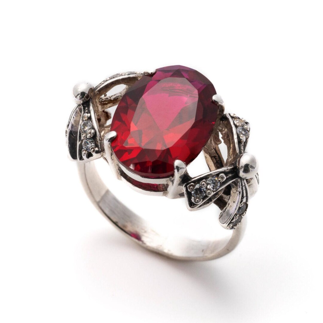 Red Ruby Ring, Ribbon Ring, Created Ruby Ring, Vintage Silver Ring ...
