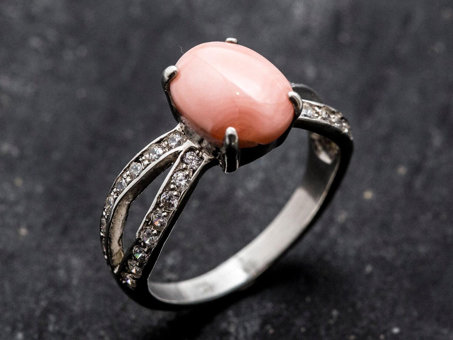 Coral Ring, Natural Coral Ring, March Birthstone, Angel Skin Coral ...