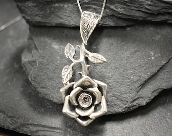 Silver Rose Pendant | Etsy