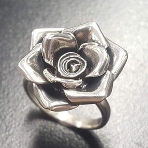 Large Rose Ring, Silver Rose Rings, Rose Flower Ring, Silver Flower ...