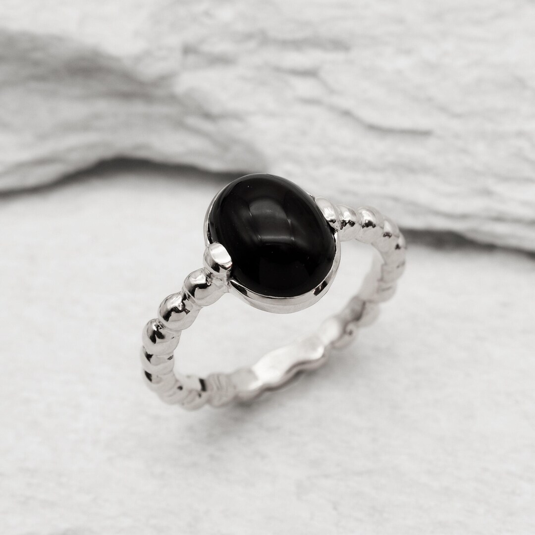 Black Onyx Ring, Natural Onyx, Onyx Bubble Band, Silver Onyx Ring ...