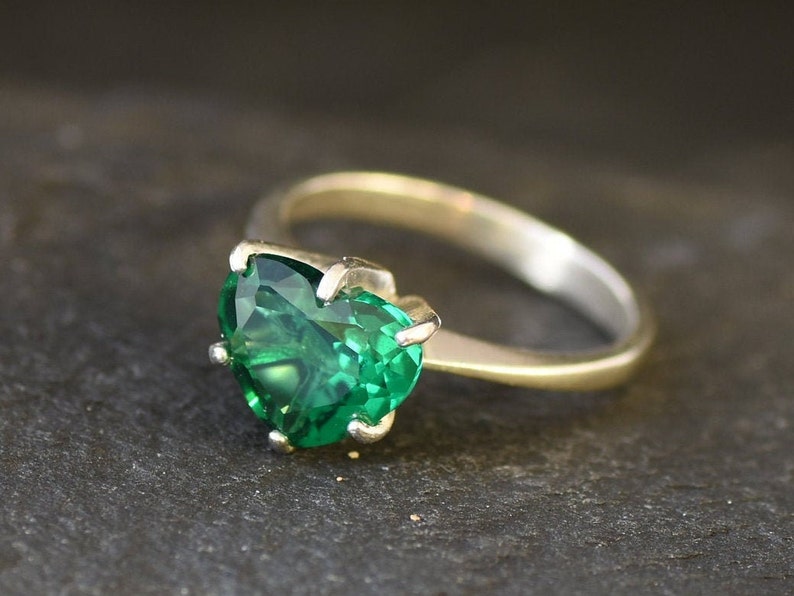 Emerald Heart Ring Created Emerald Green Heart Ring Promise - Etsy