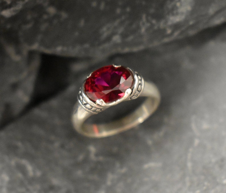 Tribal Ruby Ring Created Ruby Red Vintage Ring Horizontal | Etsy