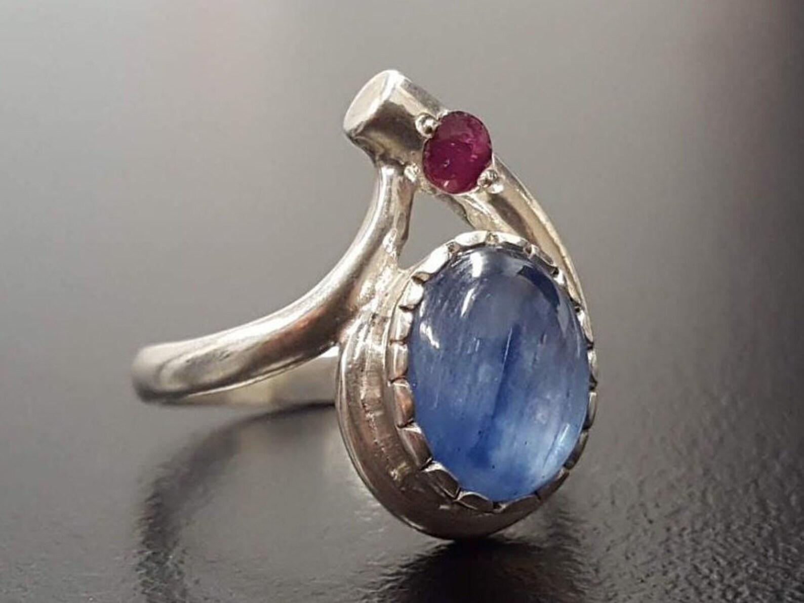 Kyanite Ring Natural Ruby Blue Vintage Ring Multistone - Etsy