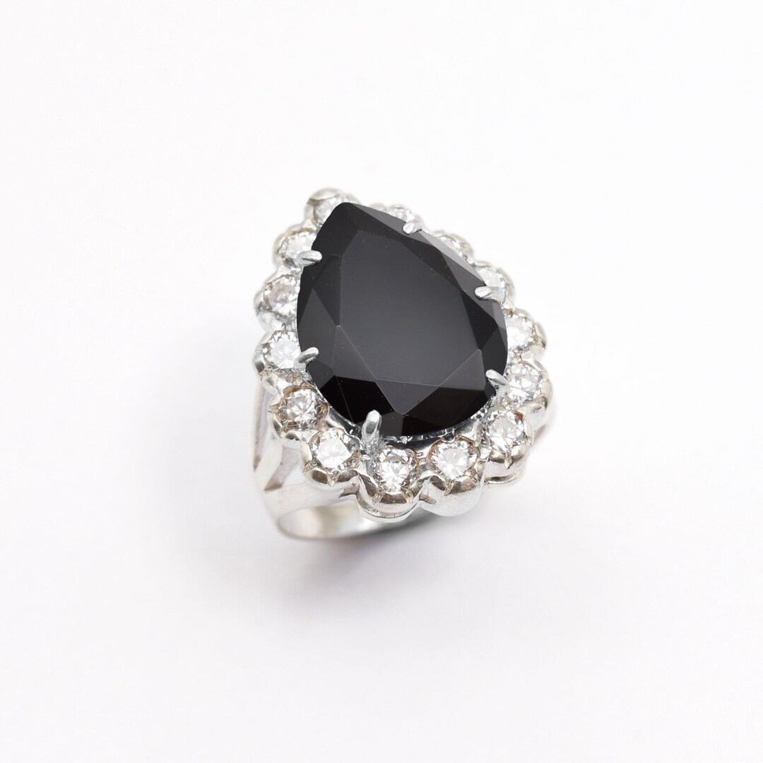 Large Onyx Ring, Real Onyx, Princess Diana Ring, Black Teardrop Ring ...