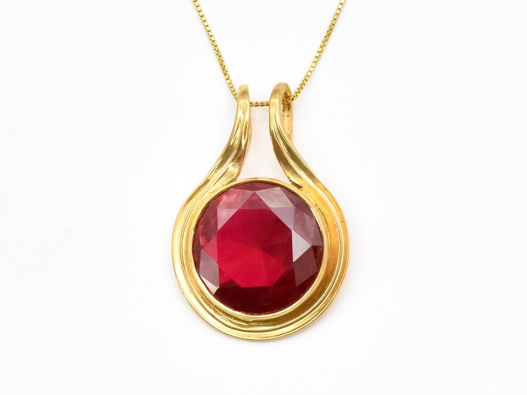 Gold Ruby Pendant, Created Ruby, Large Ruby Pendant, Large Red Necklace ...