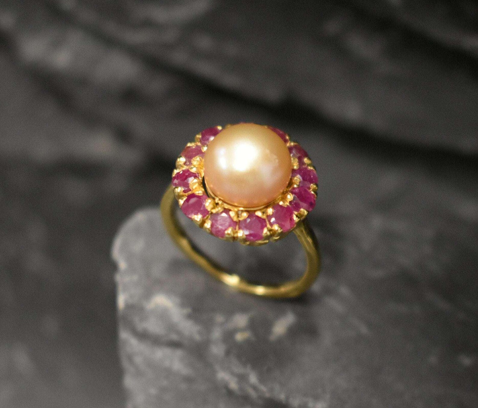 Gold Pearl Ring, Natural Peach Pearl, Peach Pearl Ring, June Birthstone ...