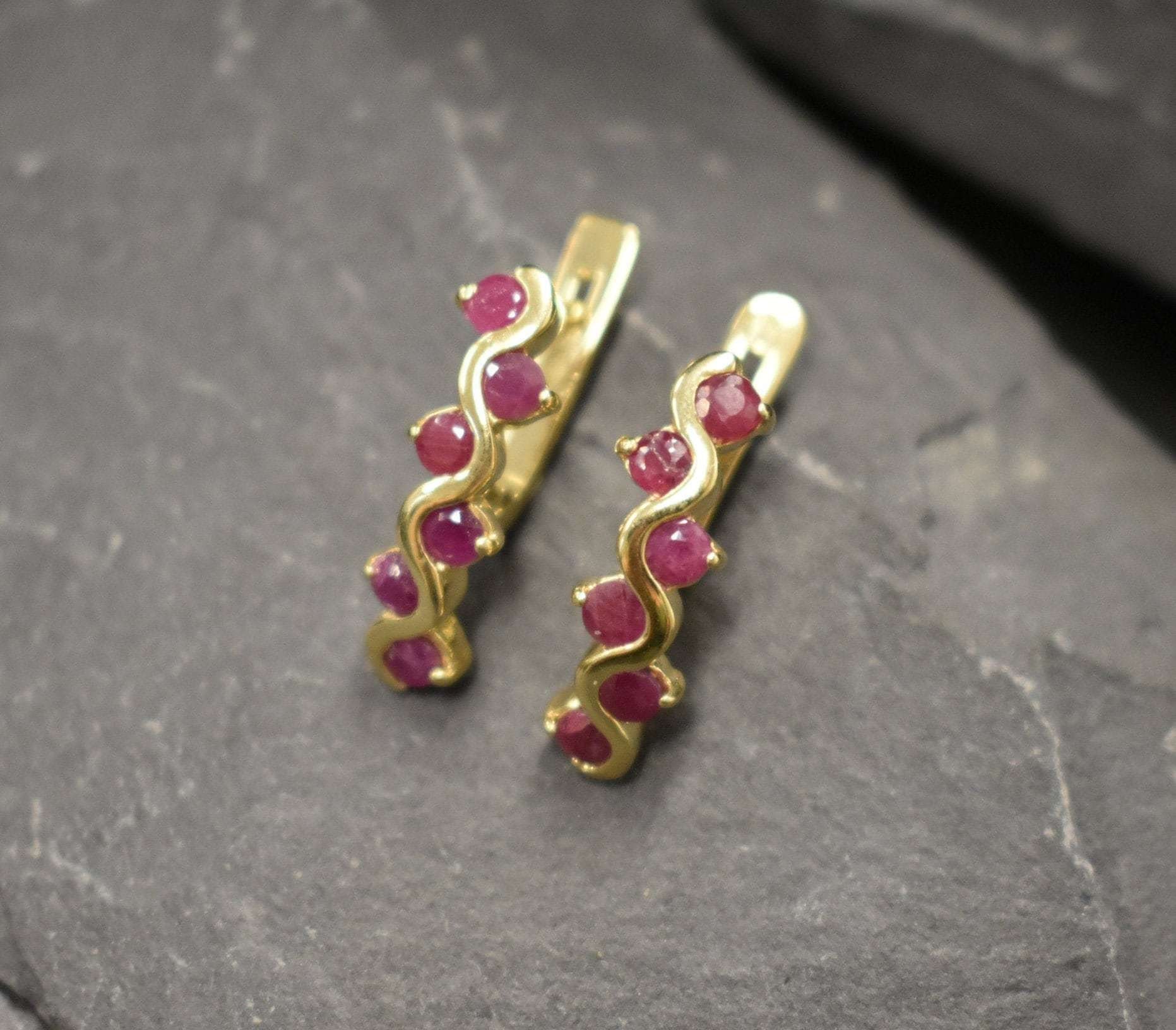Gold Ruby Earrings, Natural Ruby, Vintage Earrings, Gold Plated ...
