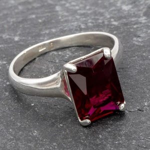 Red Ruby Ring, Created Ruby, Red Square Ring, Emerald Cut Ruby, Red Engagement Ring, Ruby ...