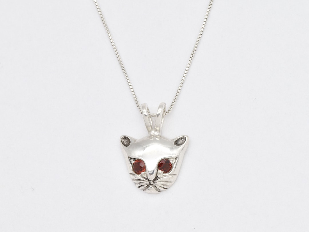 Red-eyed Cat Pendant, GENUINE Garnet Pendant, Cat Lover Necklace ...