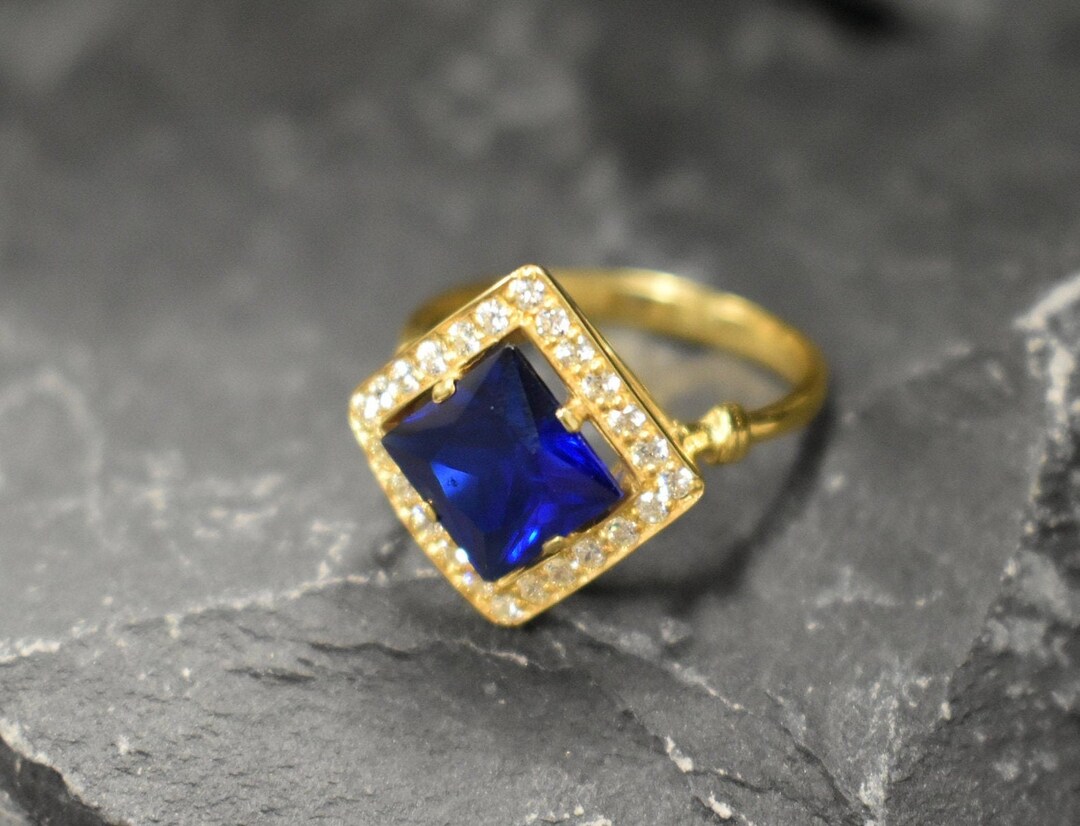 Gold Sapphire Ring Sapphire Ring Created Sapphire Gold - Etsy