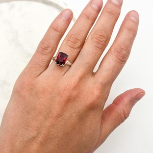 Red Ruby Ring, Created Ruby, Red Square Ring, Emerald Cut Ruby, Red Engagement Ring, Ruby ...
