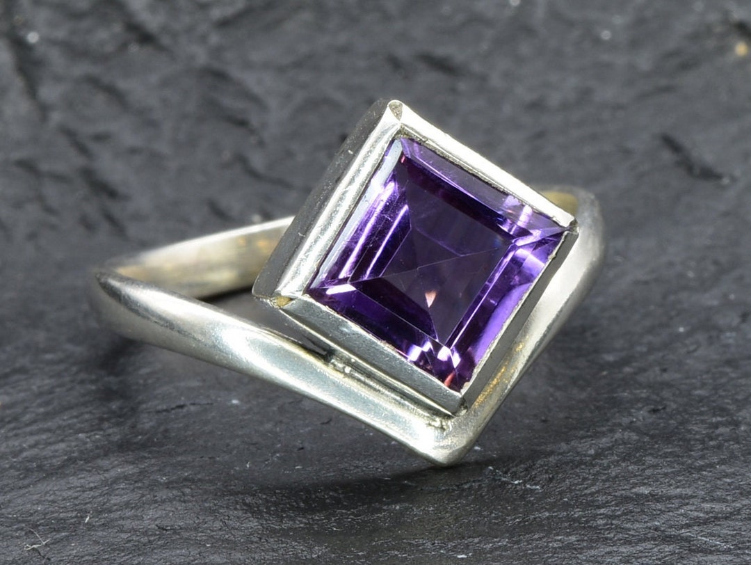 Square Amethyst Ring, Natural Amethyst, Princess Cut Amethyst Ring ...