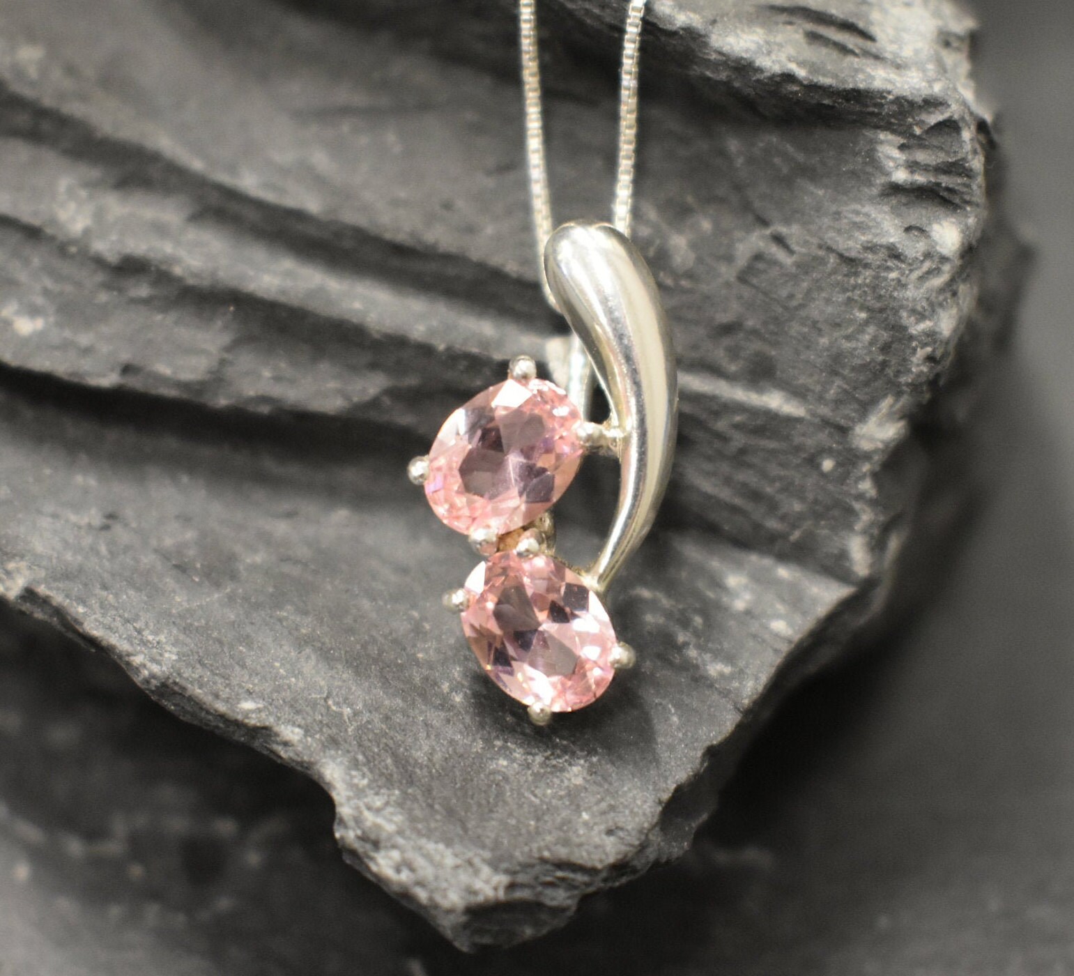 Pink Morganite Pendant Two Stone Necklace Created Morganite | Etsy