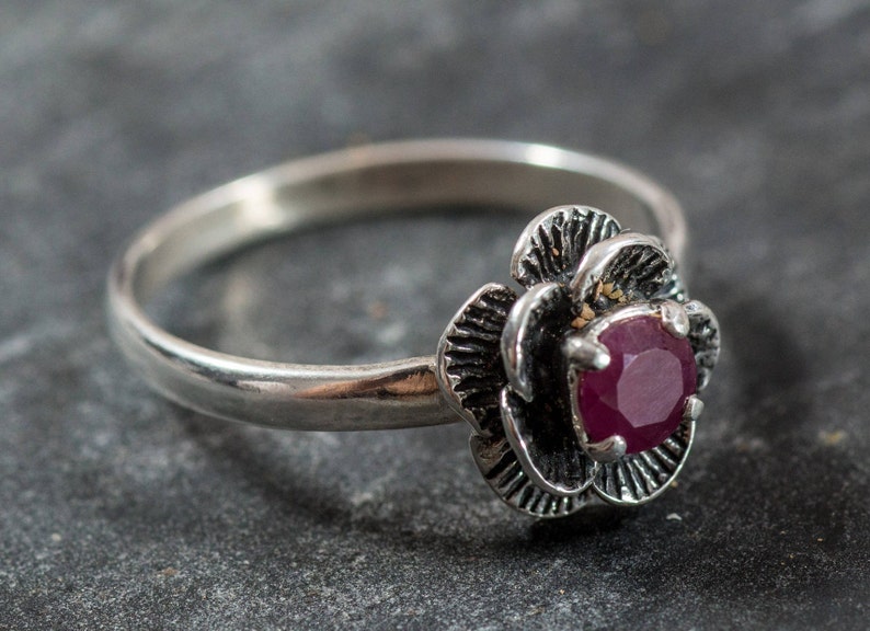 Real Ruby Ring Flower Ring Natural Ruby Vintage Ruby Ring | Etsy