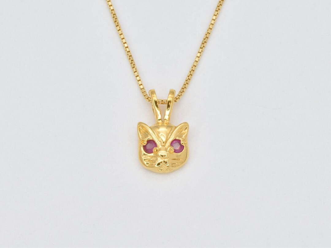 Gold Cat Necklace, Natural Ruby Necklace, Gold Ruby Pendant, July ...