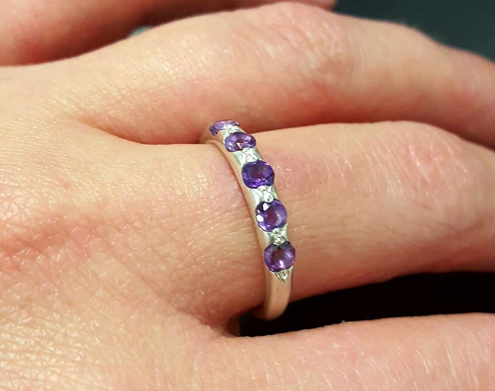 Amethyst Band Natural Amethyst February Ring Stackable - Etsy