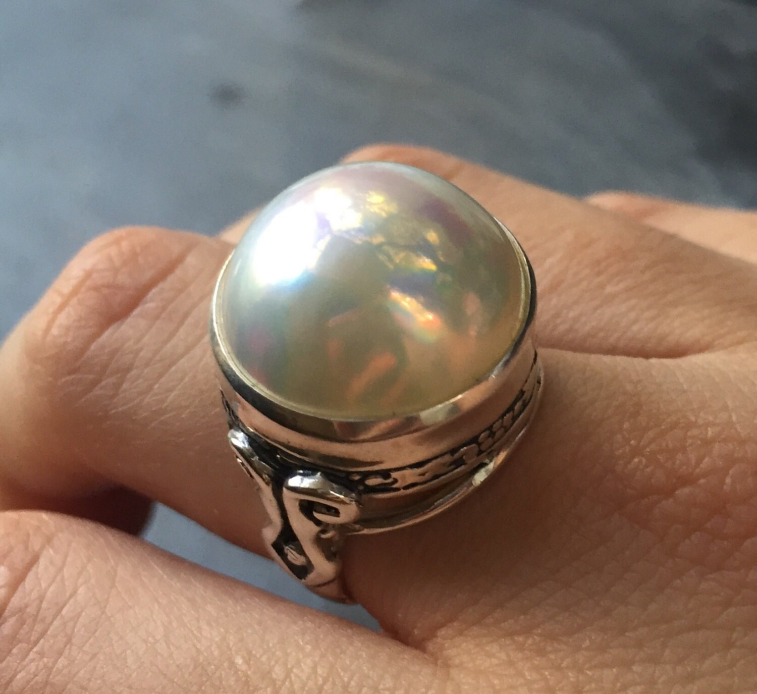 Mabe Pearl Ring Rainbow Mabe Ring Natural Pearl Ring June - Etsy